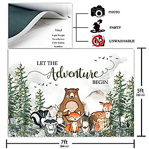Avezano Woodland Baby Shower Backdrop Adventure Awaits Baby Shower Decoration Background Adventure Forest Mountain Wilderness Country Gender Neutral Baby Shower Party Supplie (7x5ft)