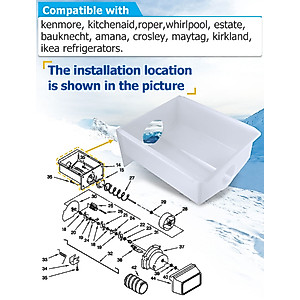 W10670845, WPW10670845 Refrigerator Ice Bucket Compatible with Whirlpool, Kenmore, kitchenaid, Amana Refrigerators, etc. Part Number: 2196091, 1115342, 1115372, 2152701, 2152702, etc.