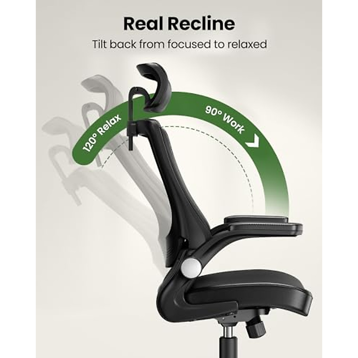 Totnz Ergonomic Office Chair with Mesh Back and Leather Cushion,Lumbar Support Computer Chair with Flip-up Arms and Adjustable Height,Home Office Desk Chairs(Black)