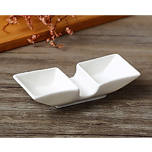 MULHUE 8 PCS Ceramic boat shape Chopsticks Rest with tow Compartments Sauce Dish, Japanese Fine Porcelain Chopsticks Spoon Fork Rest Holder Knife Holder