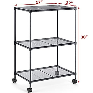 OVICAR 3-Tier Wire Storage Shelves, Adjustable Shelving Units with Wheels, Steel Metal Storage Rack for Kitchen Pantry Closet Bathroom Laundry, Durable Organizer Garage Tool Storage Shelf
