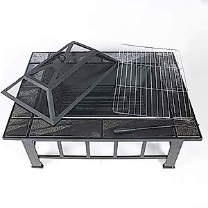 LEAYAN Garden Fire Pit Grill Bowl Grill Barbecue Rack Outdoor Fire Pit, Metal Fire Pit with Spark Screen Guard, Charcoal Rack, Poker, for Camping, Outdoor Heating,Outdoor Fire Pits