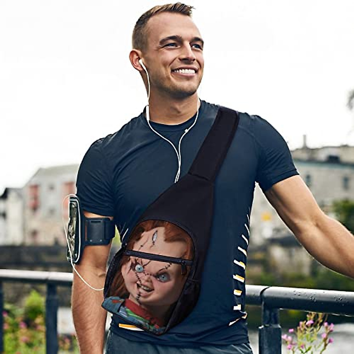 Bride of Chucky Anime Printing Small Sling Crossbody Bag, Convenient Type Multifunction Chest Shoulder Bag, Waterproof Travel Bag for Men Women (Black)