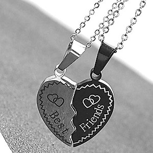 MJartoria BFF Necklace for 2, Best Friend Necklaces Split Heart Silver Black Best Friends Forever Pendant Friendship Necklace Jewelry Birthday Gifts for Women Girls