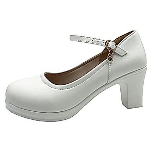 Buckle Casual Thick High Shoe Work Strap Platform Women Heel Pumps Womens Rhinestone Casual Shoes Casual Womens Shoes Wedge White