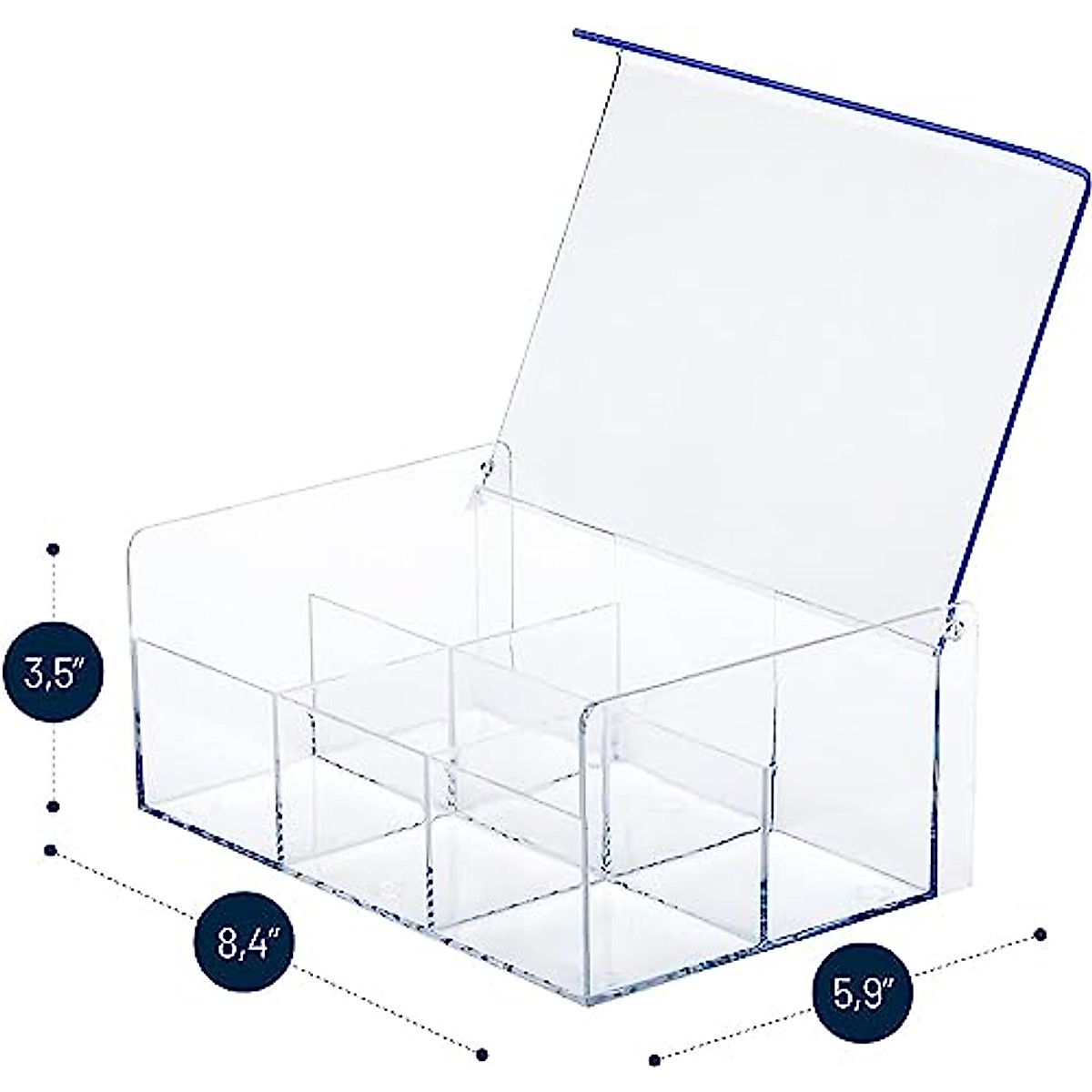 RoyalHouse Acrylic Tea Bag Holder Storage Organizer, 6 Compartment BPA Free Clear Plastic Tea Box with Lid, Multi-Purpose storage Box for Tea Bags, Office Supplies, Crafts, and Small Items (Pack of 3)