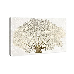 The Oliver Gal Artist Co. Nautical and Coastal Wall Art Canvas Prints Coral Fan' Home Décor, 15" x 10", Gold, White