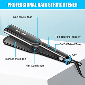 Bcway Professional Hair Straightener, 2.16'' Extra-Large Floating Titanium Flat Iron, Anti-Static 30s Instant Heating Straightening Iron with 5 Adjustable for All Hair Types