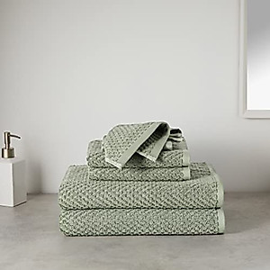 Amazon Basics Odor Resistant Textured Bath Towel Set - 6-Pieces, Cotton, Green