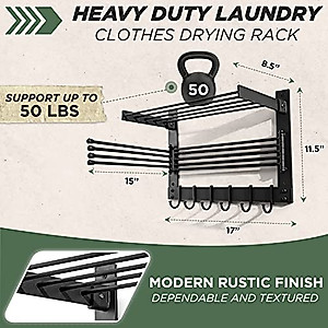 BATODA Laundry Clothes Drying Rack - Wall-Mounted Steel Laundry Clothes Organizer - Dryer Racks for Laundry Drying - Swivel Towel Hanger for Laundry Room - Space Saver in Bathroom (Steel)