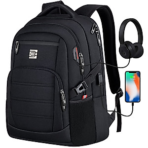 Bagsure Travel Laptop Backpack, Business Water Resistant Laptop Backpack with USB Charging Port, Durable Anti Theft College School Computer Bag for Men & Women Fits 15.6 Inch Notebook & Laptop