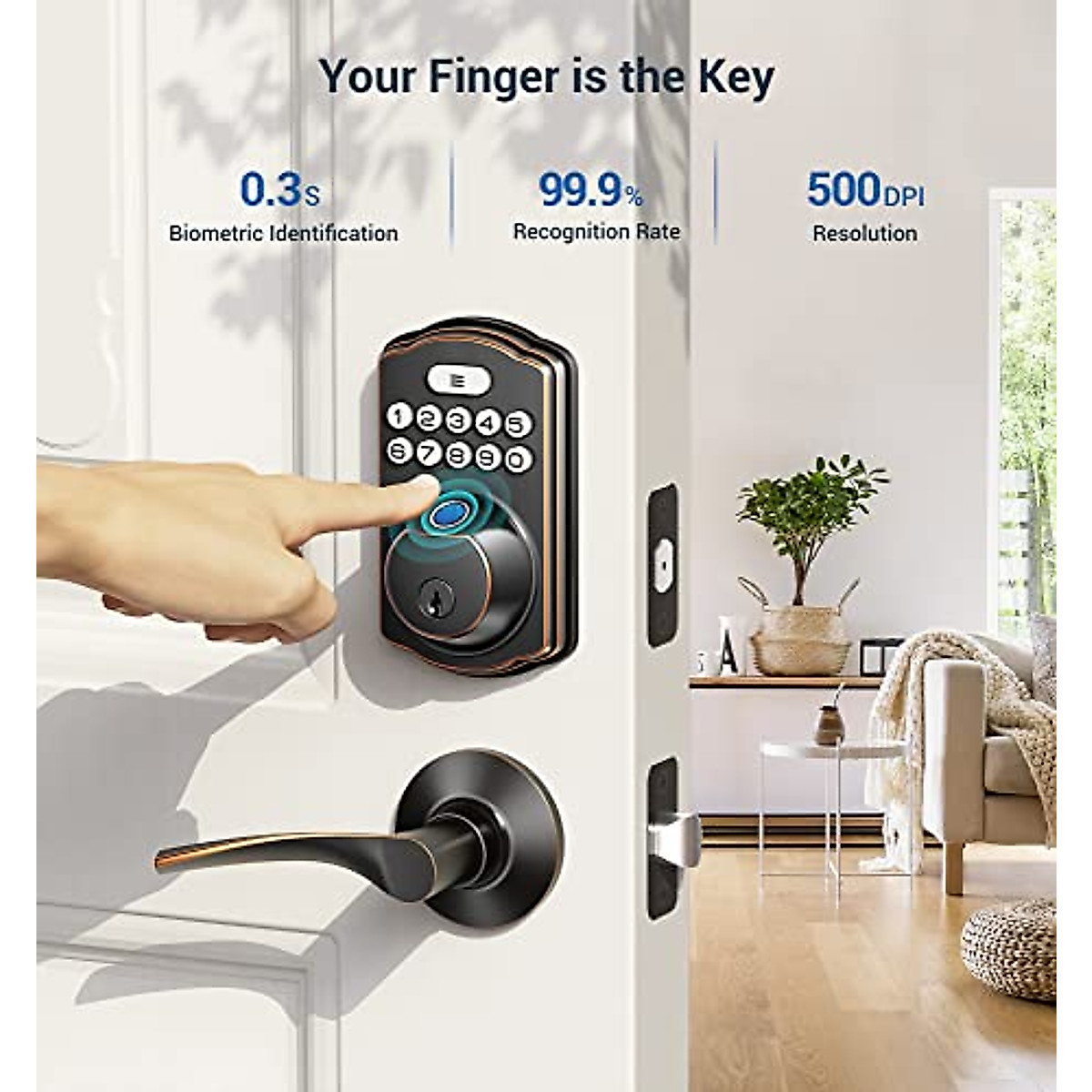 Veise Fingerprint Door Lock, Keyless Entry Door Lock, Electronic Keypad Deadbolt with Keys, Biometric Smart Locks for Front Door, Auto Lock, Anti-Peeking Password, Easy Installation, Oil Rubbed Bronze