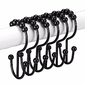 Shower Curtain Hooks, Goowin Shower Curtain Rings, Rust Proof Metal Black Shower Curtain Hooks, Free Sliding Shower Curtain Hooks, Double Shower Curtain Rings for Curtain & Liners, Black