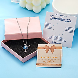 To My Beautiful Granddaughter Stars & Moon Necklace, Special Star Necklace CubicZirconia Stars Moon Universary Sapphires Pendant Necklace For Granddaughter Birthday Graduation Gift, Brass, Cubic