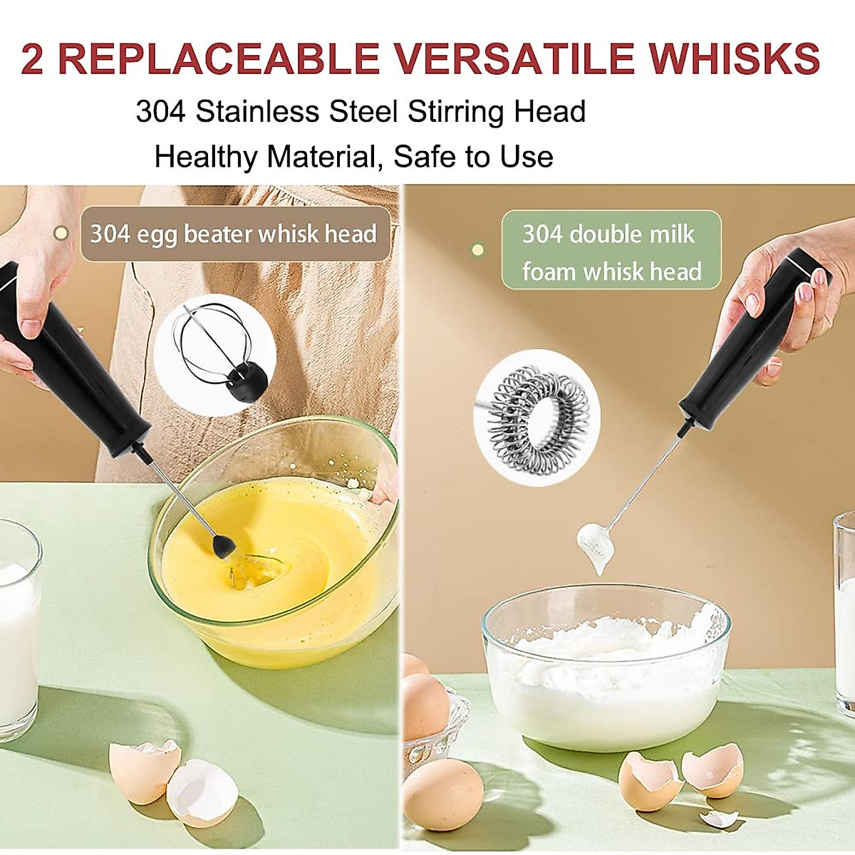 Milk Frother Handheld, Mini Electric Coffee Frother with Double Whisk, Overheat Protection Portable USB Rechargeable Foam Maker 3 Speed Adjustable Egg Beater Drink Mixer Immersion Blender Cordlesss