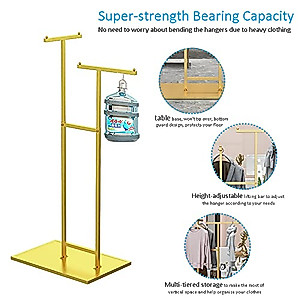 QQXX Adjustable Height Clothes Rack,Industrial Pipe Clothing Rack,Commercial Clothing Garment Racks,Heavy Duty T-Shaped Cloth Display Rack Hanger Metal Storage Shelves for Hanging Clothes