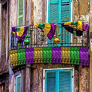 2 Pack Mardi Gras Fringe Curtain,19.68Ft Metallic Fringe Tinsel Streamers Banner,Gold Green Purple Foil Fringe Drape for Street Background Decorations DIY Party Supplies