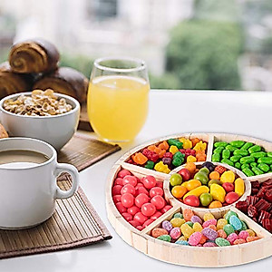 Hammont Round Shaped Wooden Tray - 2 Pack - 10”x1” - Sectioned Serving Tray with Six Unique Designed Compartments