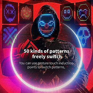 jcwfuno Led Mask Gesture Control Face Changing, Apply To Cosplay Accessories For Halloween Masquerade Costumes, Christmas Rave Party，2022 Upgraded Coolest Halloween Adult Light-up Mask