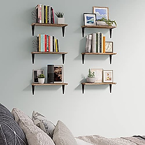 Wallniture Arras Floating Shelves for Living Room Decor, 17"x6" Wood Bookshelves, Wall Shelves for Bedroom, Office, Kitchen Set of 6 Burnt Finish
