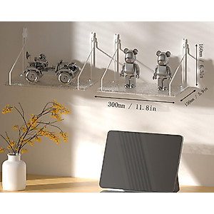 QsQueen Elevate Your Space with Acrylic Floating Shelves Set of 2 - Perfect for Bedroom, Living Room, Bathroom, Kitchen Decor-Transform Your Home Decor! Easy Install, No Drilling Required!