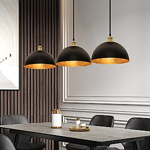 Flynix Black and Gold Leaf Pendant Light, Vintage Ceiling Hanging Light Fixture, Farmhouse Adjustable Metal Hang Lamp, Industrial Dining Lights Fixture for Kitchen Bar Entryway Restaurant Warehouse