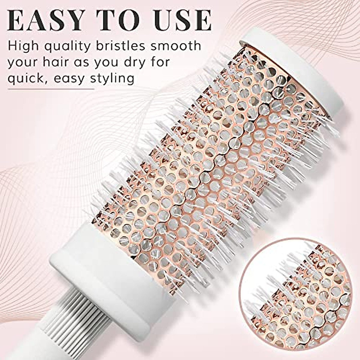 Round Brush Set for Women - Luxury Hair Brushes - Blowout Round Barrel Hairbrush for Blow Drying with Tail Comb by Lily England (White & Rose Gold)