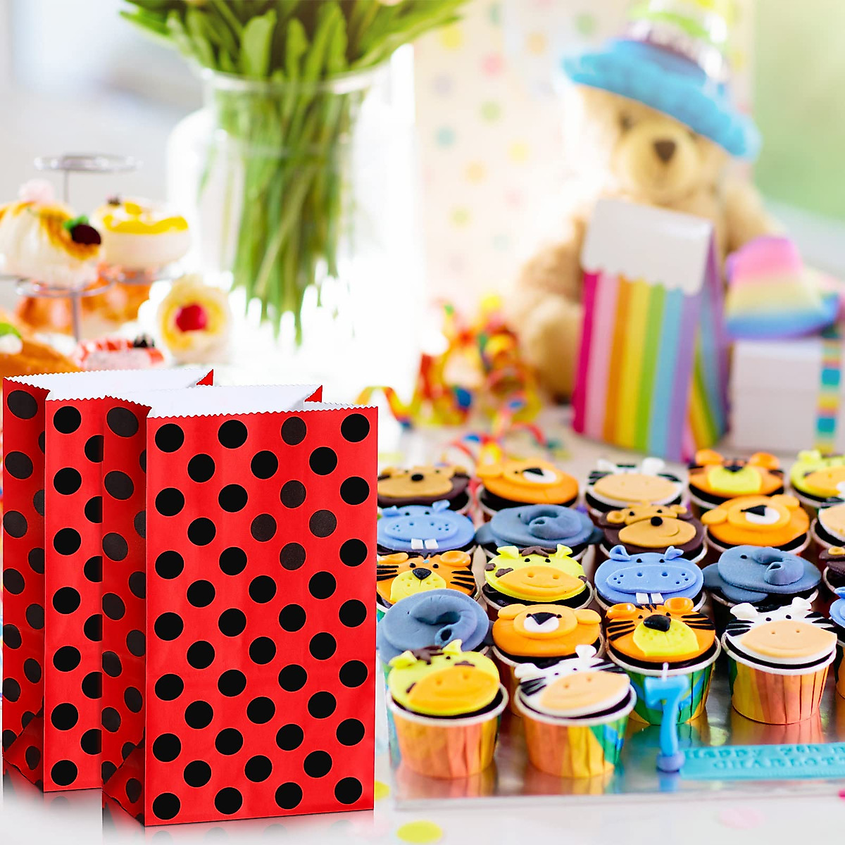 Gersoniel Ladybug Party Bags (28 Count) - Red Polka Dots, Sturdy Paper, Perfect for Birthday Party Favors or Daily Life