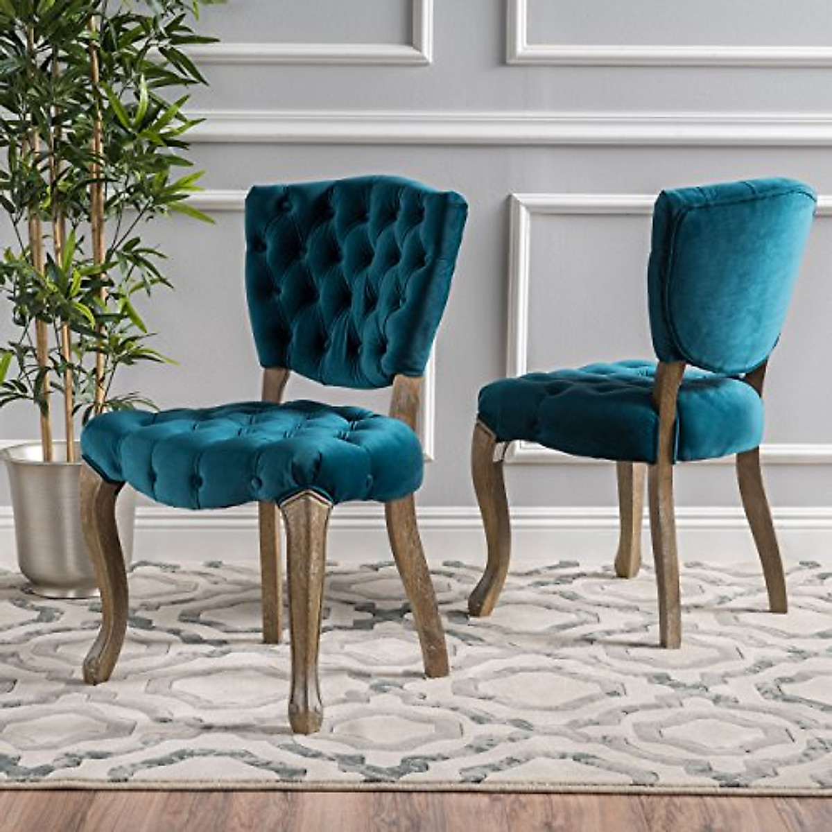 Christopher Knight Home Bates Tufted Velvet Fabric Dining Chairs, 2-Pcs Set, Dark Teal