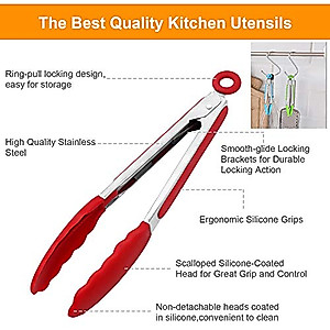 Kitchen Tongs with Silicone Tips - ForTomorrow Set of 5, 7 9 Inch Premium Silicone Tipped Tongs for Cooking Heat Resistant, Serving Food, BBQ