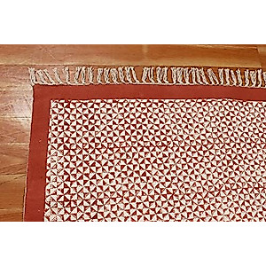 Handmade Geometric Tassel Rug Cotton Easy Washable Rugs Hand Block Printed Boho Area Rug Floor Carpet for Balcony Doormat Entryway Living Room Bedroom Hallway