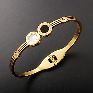 JINHUI Jewelry Christmas Gifts for Her, Roman Numeral Open Cuff Bangle Bracelet for Women 6.3"