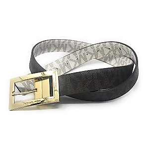 Michael Kors Women's Rectangle Buckle Reversible Brown To Vanilla Logo Belt (XL)