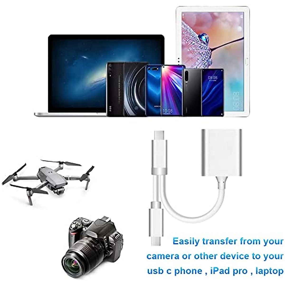 MTAKYA 4 in 1 SD Card Reader for Samsung/Android/ Mac/Camera,Micro SD Card Reader SD Card Adapter with Type C/Micro USB OTG Adapter Memory Card Reader Trail Camera Viewer,Plug and Play