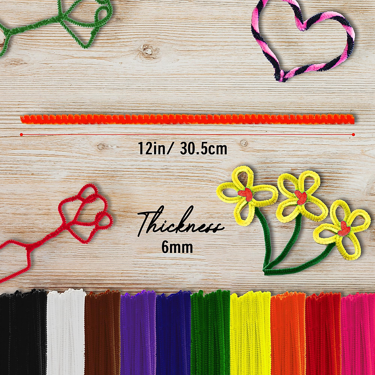 Pipe Cleaners- 100Pc. Pipe Cleaner Orange Pipe Cleaners-Chenille Stems, Pipe Cleaners Craft, Fuzzy Sticks Great Craft Supplies DIY Art & Craft Projects| 6mm x12 inch
