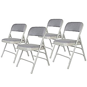OEF Furnishings Premium Fabric Upholstered Steel Folding Chairs, 4 Pack, Grey