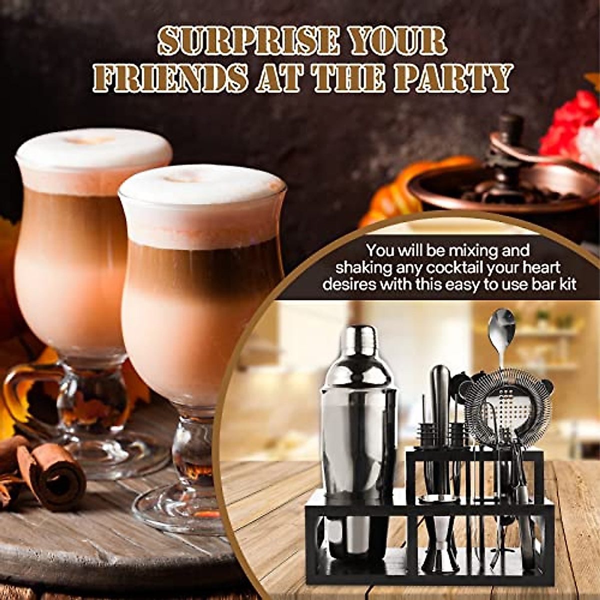 Purism Bartender kit,11 Pieces Home Cocktail Shaker Set with Cocktail Recipes Cards,Bar Tools Stainless Steel Cocktail Shaker Set with Stand,Apply to Home Make Mixed Drink&Various Cocktails