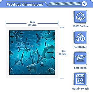 Blueangle 6 Pack Sea Shark Washcloths Set - Highly Absorbent Pure Cotton Wash Clothes - Soft Fingertip Towel for Bath, Spa（216）
