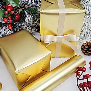 LDGOOAEL Mini Short Small Christmas Wrapping Paper Roll (17 inches X 32.8 feet) - Matte Gold for Holiday, Birthday, Wedding, Baby Shower …