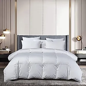 Beautyrest Premium European White Goose Down Comforter King Size- All Seasons Warmth 400 Thread Count Sateen Cotton Fabric-650 Fill Power White Down Duvet Insert- Made in USA