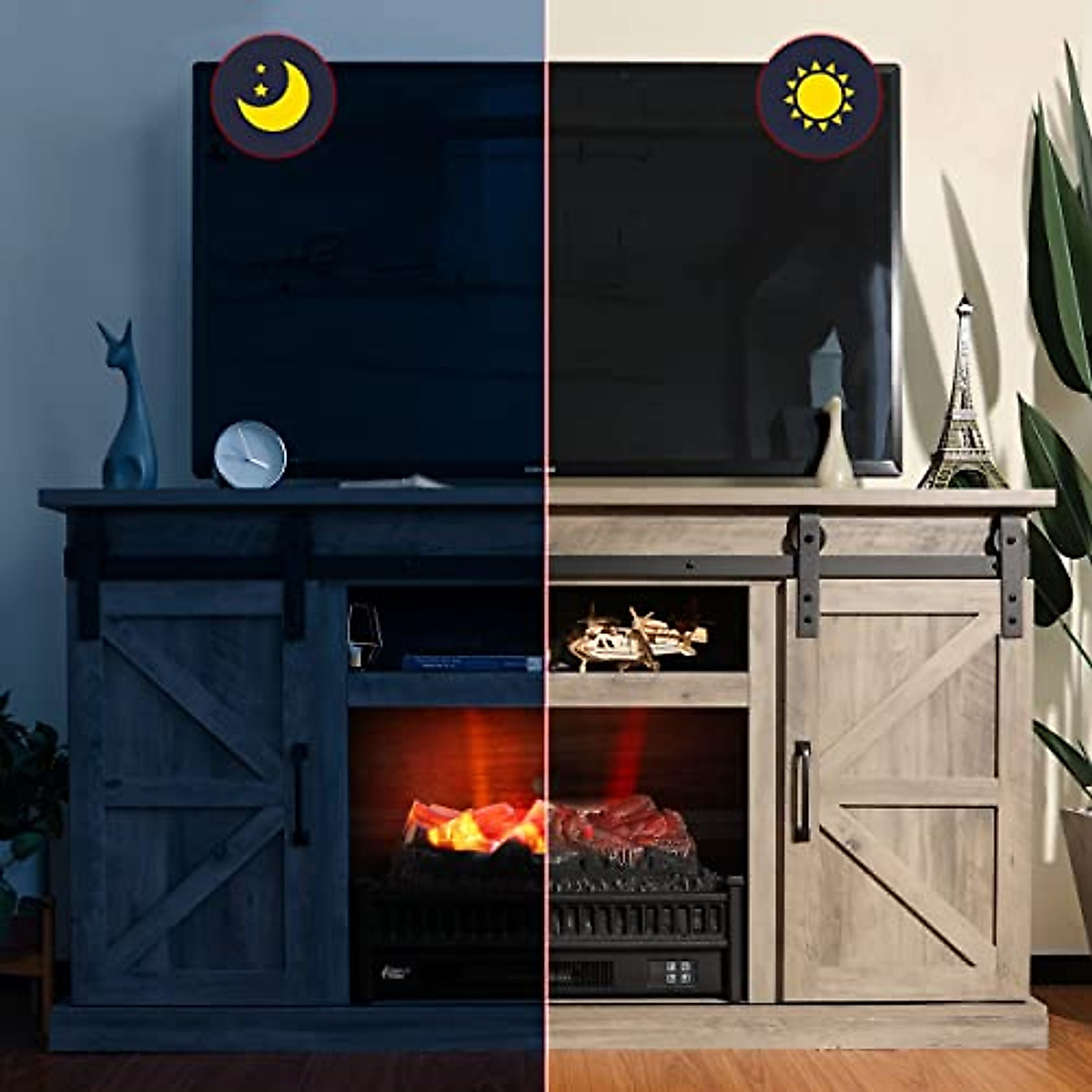 TURBRO Eternal Flame EF23-LG Electric Fireplace Logs, 23" Remote Control Fireplace Insert Log Heater, Realistic Lemonwood Ember Bed, Thermostat, Timer, 1400W Black