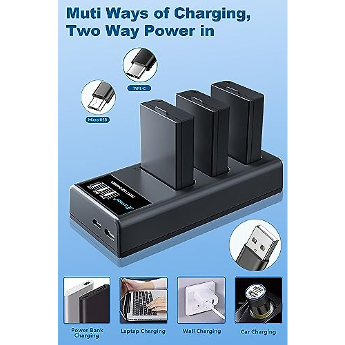 Artman 3-Pack LP-E10 Batteries 1600mAh and 3-Slot LCD Charger Pack for Canon EOS Rebel T7 T6 T5 T3 T100 Kiss X50 Kiss X70 EOS 1100D 1200D 1300D 2000D Digital Cameras