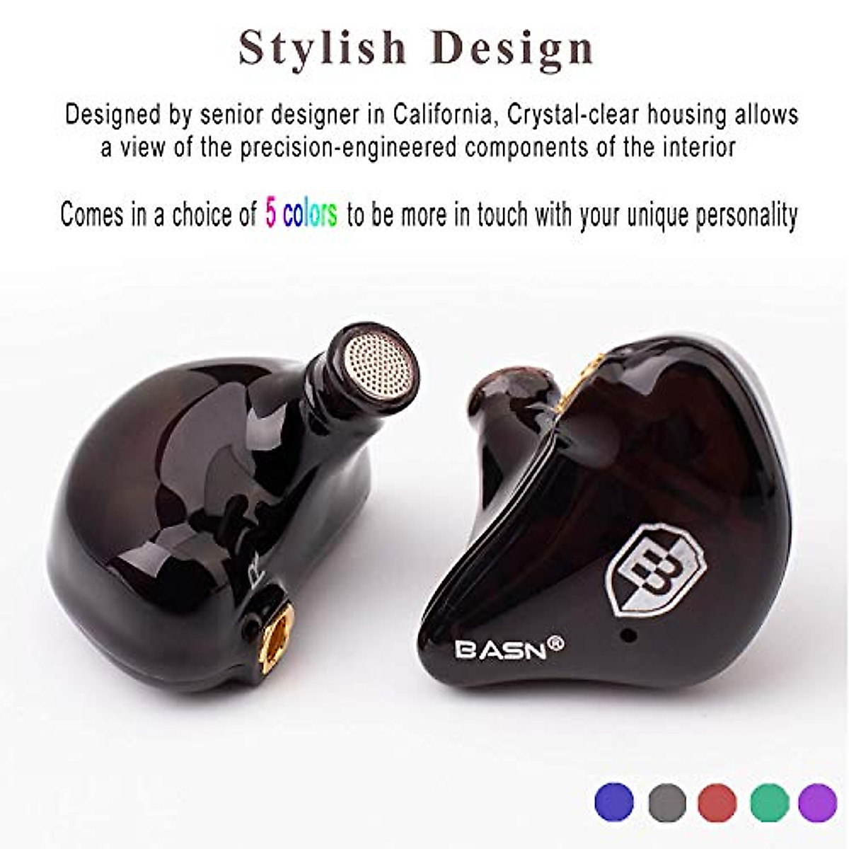 BASN High-Definition in Ear Monitor Headphones for Musicians with Detachable MMCX Earbuds; Dual Dynamic Drivers and Noise-Isolating (Brown)
