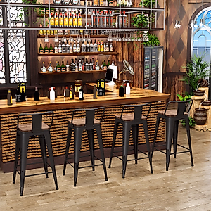 Changjie Furniture 26 Inch Bar Stools Set of 4 Industrial Metal Barstools Counter Height Bar Stool with Backs for Home Kitchen (26 inch, Black)