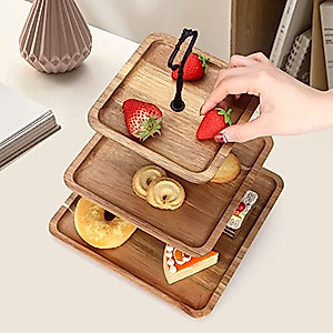 3 Tier Square Cupcake Stand Acacia Wood Serving Stand Wooden Three Tiered Cake Stand Dessert Stand for Party Wedding 3 Tier Tray Farmhouse Cup Cake Holder Display Stand