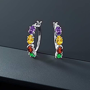 Gem Stone King 925 Sterling Silver Oval Gemstone Birthstone Hoop Earrings | Oval 6X4MM | 22MM | 0.85 Inch Hoop Earrings For Women