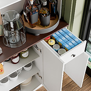 Cozy Castle Tall Kitchen Pantry Cabinet with Microwave Shelf, Modern Large Freestanding Sideboard Cupboard Kitchen Hutch Cabinet with Storage Countertop and Drawer for Dining Room, Living Room, White