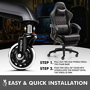 Dowinx Office Chair Caster Replacement Rubber Wheels Set of 5, Heavy Duty Smooth Rolling Caster Universal Fit Safe for All Floors Including Hardwood and Carpet