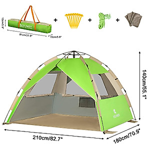 G4Free Deluxe XL Pop Up Beach Tent, 3-4 Persons Easy Setup Sun Shelter Canopy with UPF 50+ UV Protection Extral Wide 70.9 in