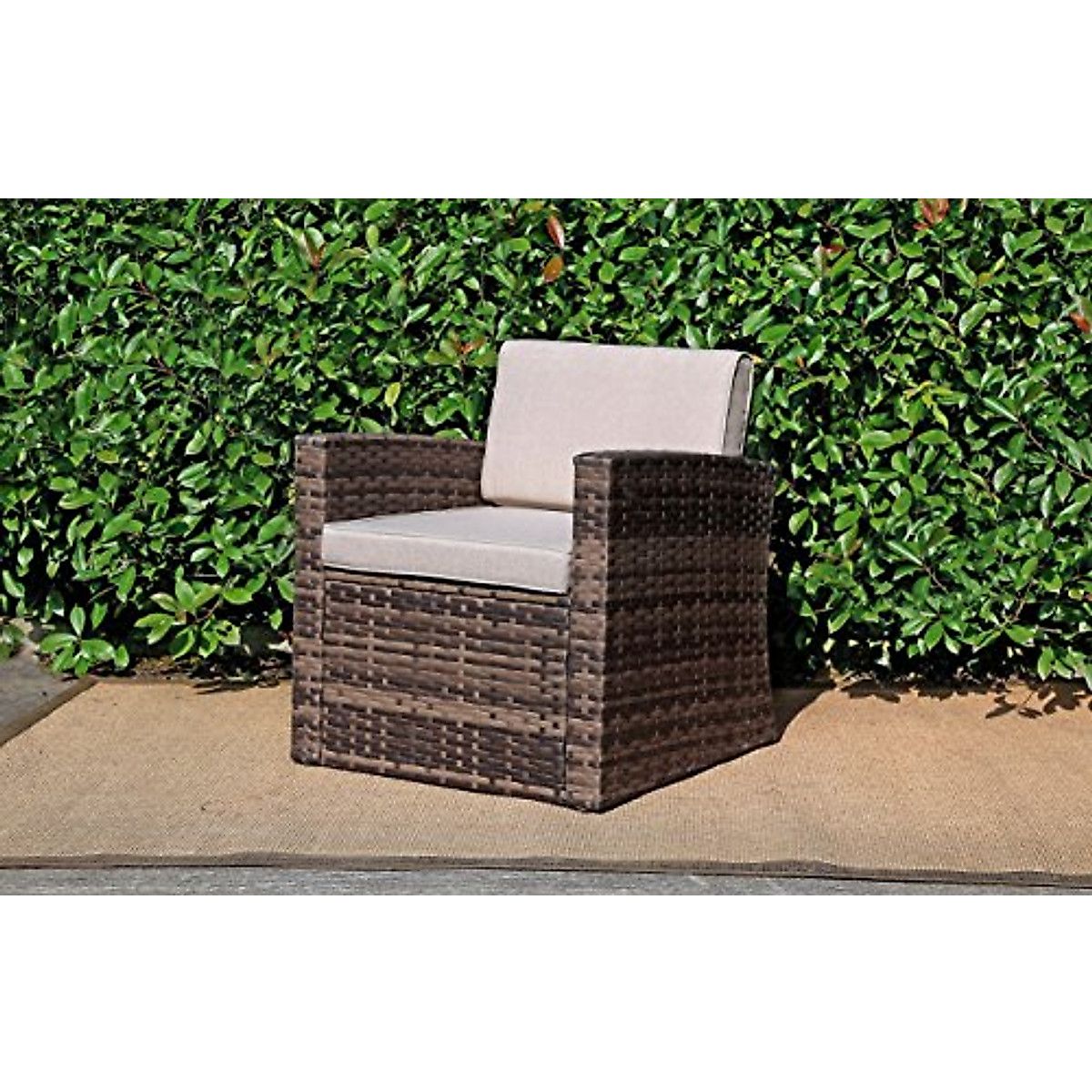 Baner Garden A170 5 Piece Outdoor Sofa Rattan Pool Patio Garden Set with Coffee Table and Beige Cushions, Wicker, Mixed Brown/Gray